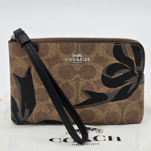 Coach | Bags | Nwot Coach Signature Coated Canvas W Bows Wristlet ...